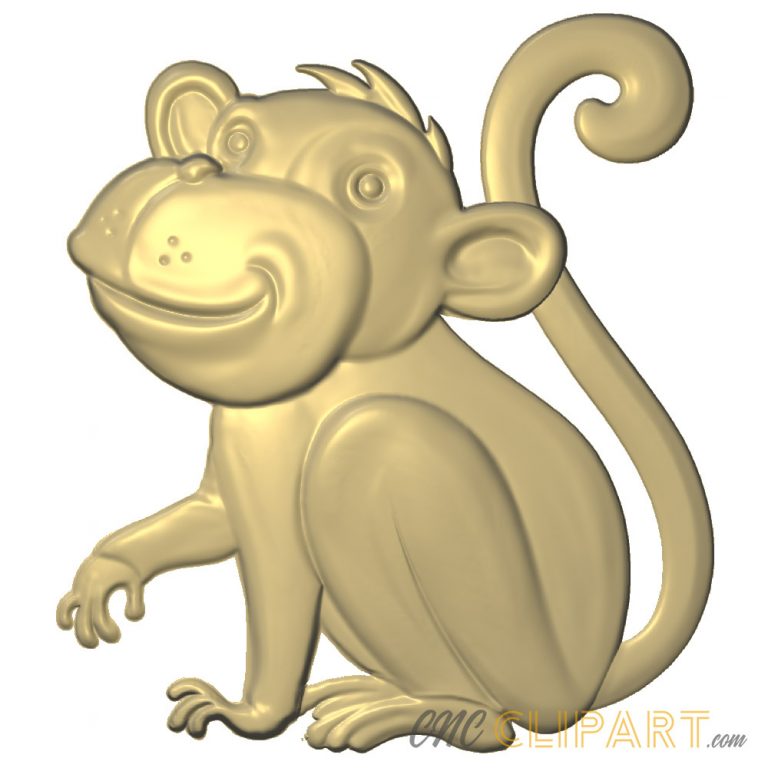 Cute Monkey 3D Relief Model - CNC Clipart