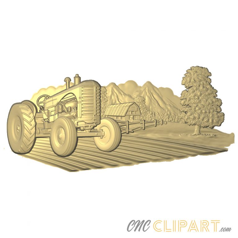 Farm Tractor 3D Relief Model - CNC Clipart