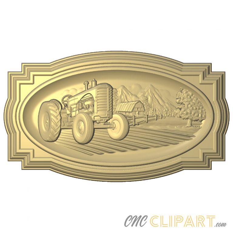 Framed Farm Tractor 3D Relief Model - CNC Clipart