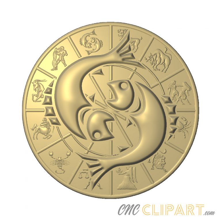 Pisces Astrology Sign 3D Relief Model - CNC Clipart